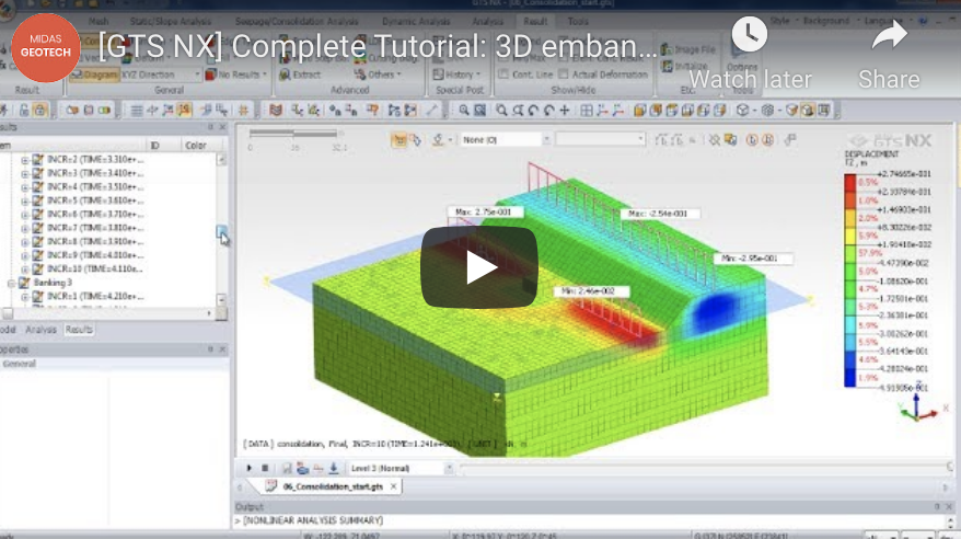 Midas GTS NX: 3D embankment consolidation